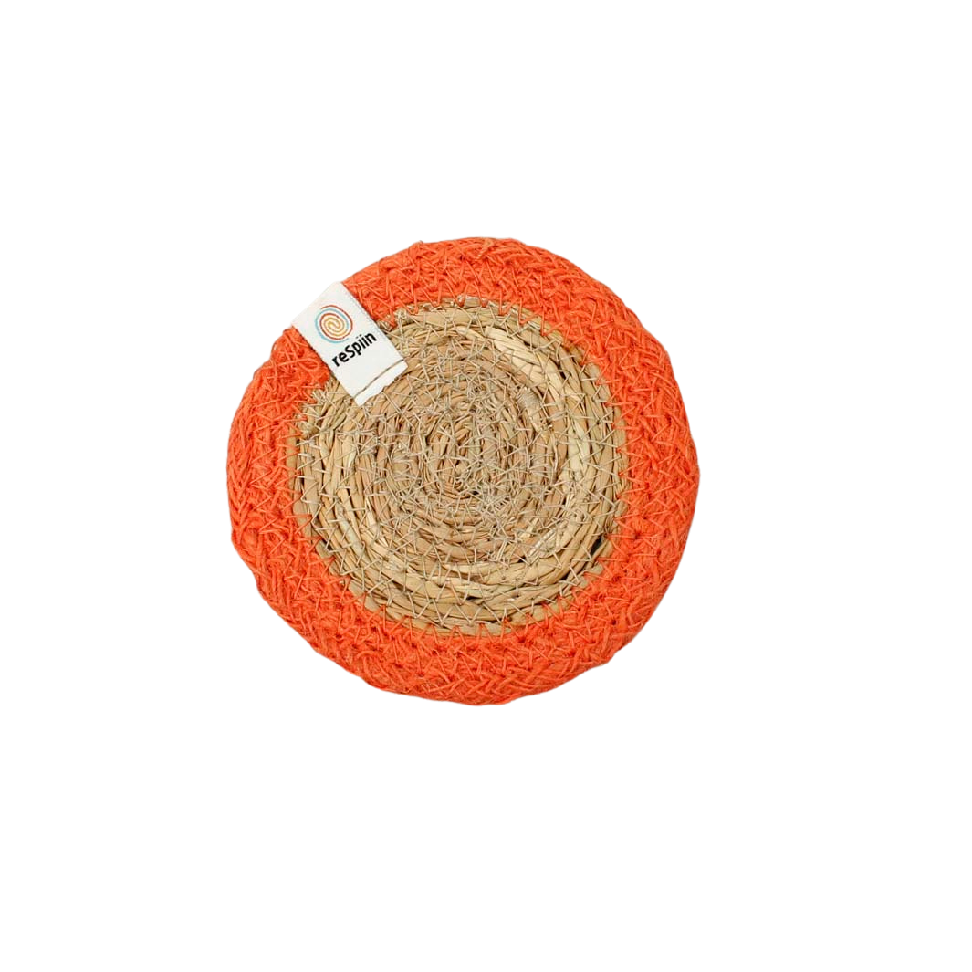 ReSpiin Woven Seagrass + Jute Coaster - Orange